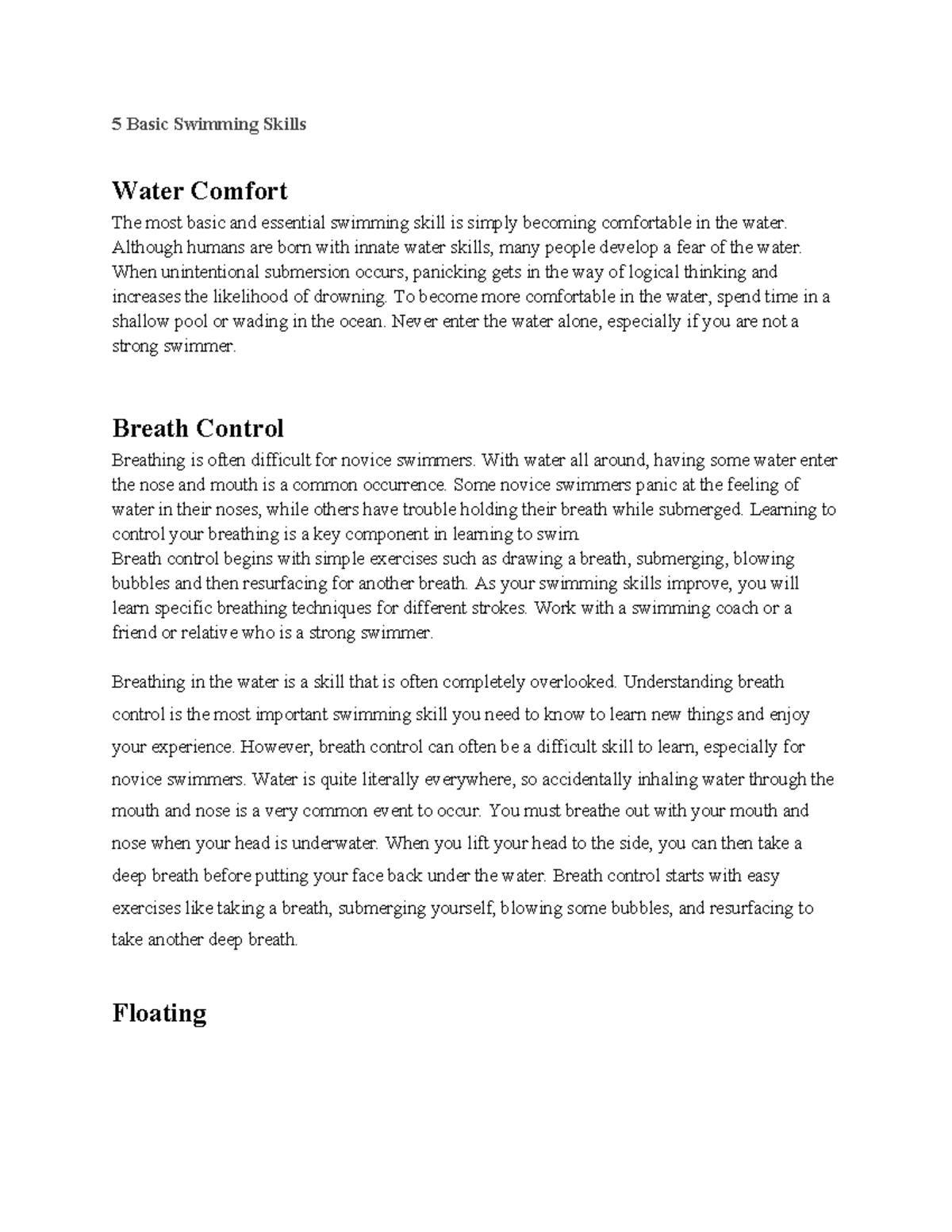 Swimming-report - Physical education report notes - 5 Basic Swimming ...