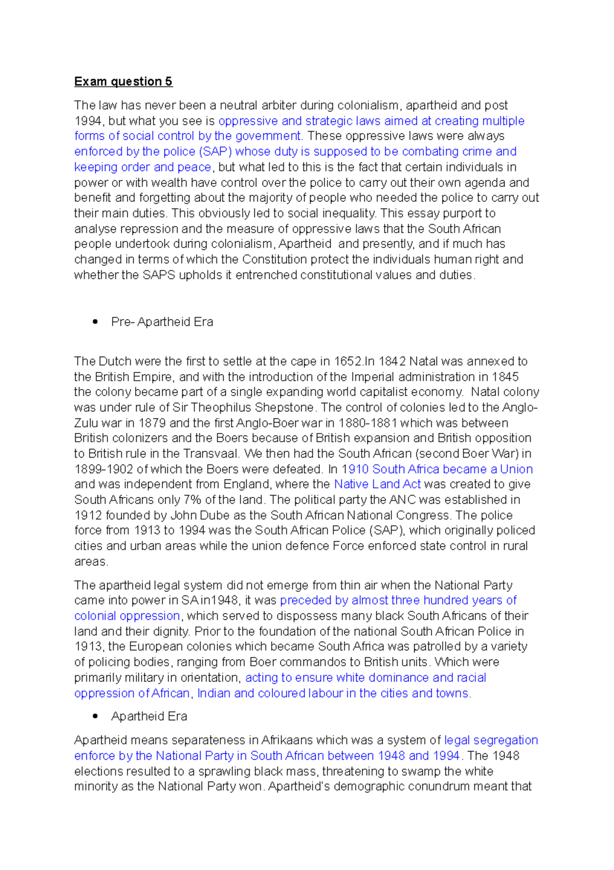 Exam Question 5 - Exam question 5 The law has never been a neutral ...
