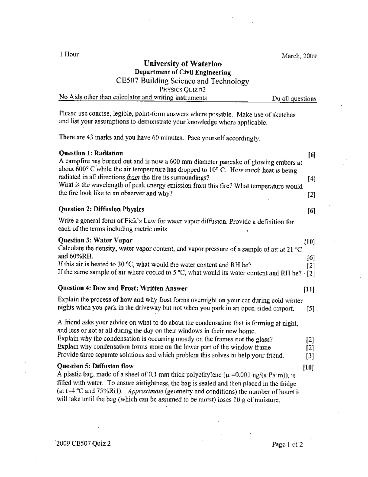 CIVE507 Midterm Winter 2009 - Cive 507 - Studocu