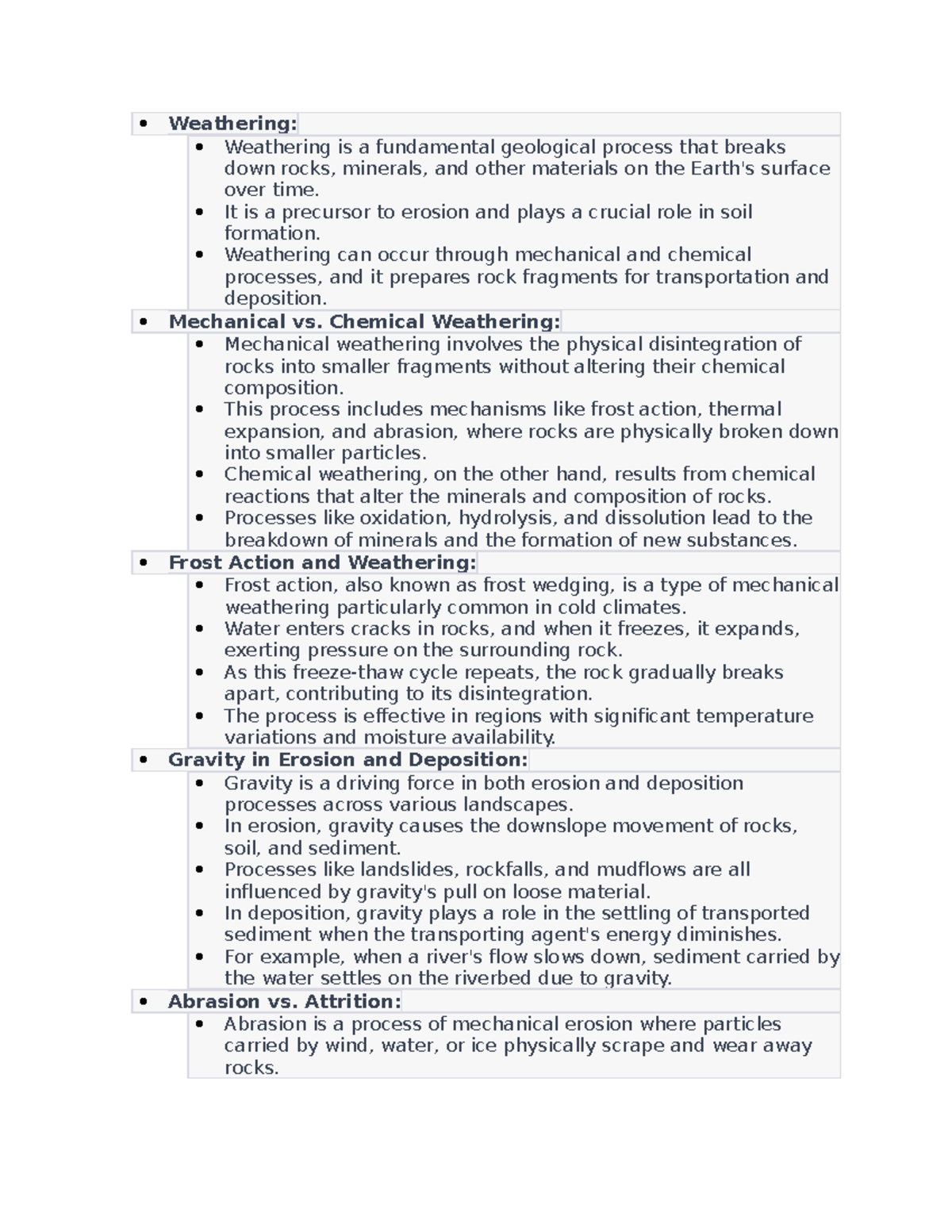 Weathering Notes for Geo test - Weathering: Weathering is a fundamental ...