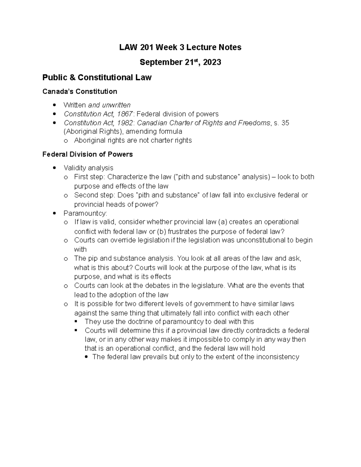 LAW 201 Week 3 Lecture Notes - LAW 201 Week 3 Lecture Notes September ...
