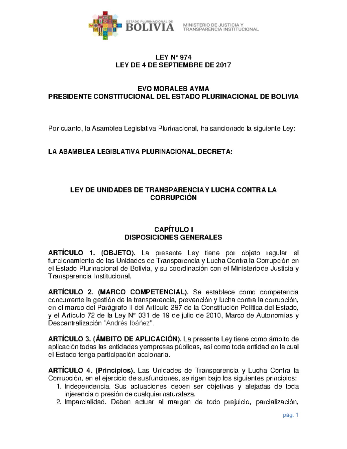 5-Ley-974 - LEY 974 - LEY N° 974 LEY DE 4 DE SEPTIEMBRE DE 2017 EVO ...