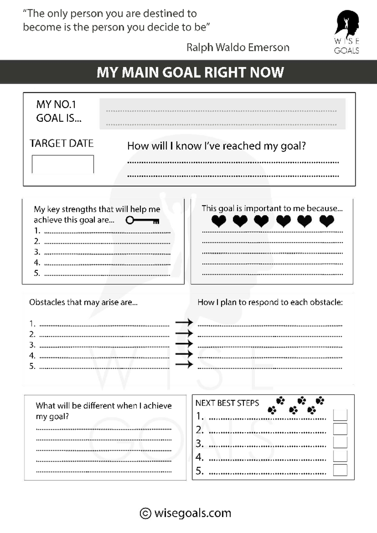 Worksheet my main goal right now - wisegoals HowwillIknowI ...