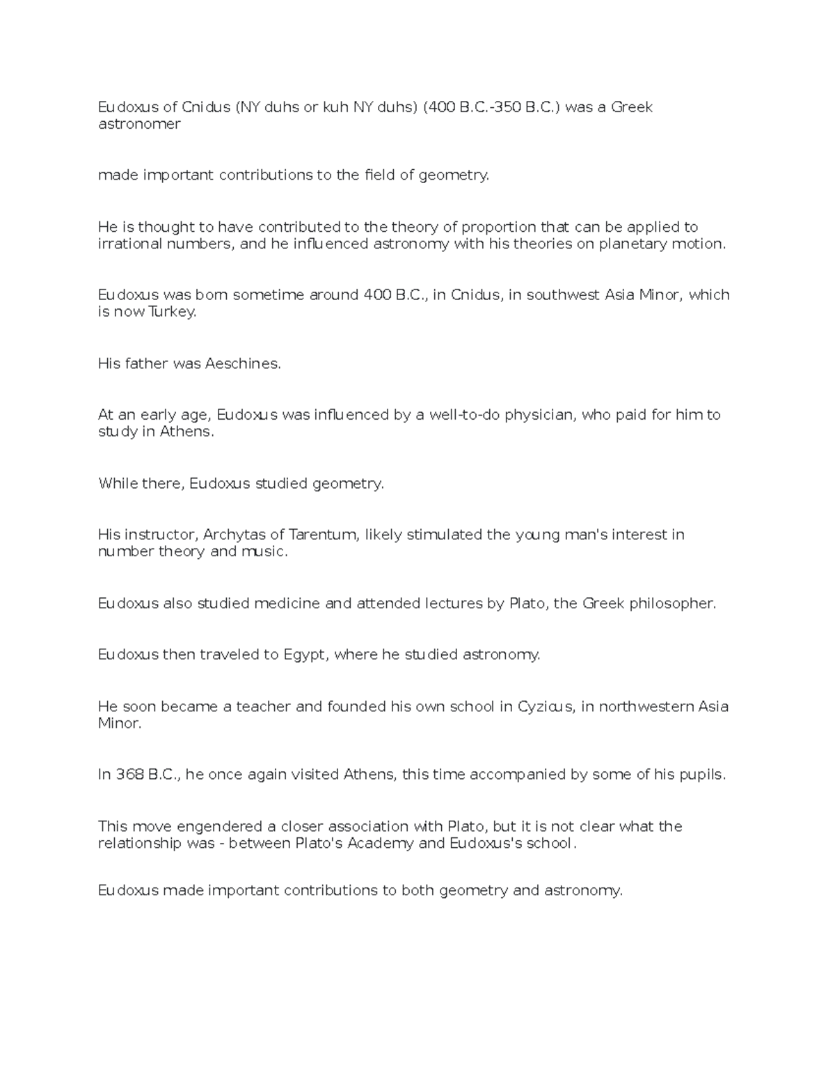 Eudoxus - Lesson about Philosophers - Eudoxus of Cnidus (NY duhs or kuh ...