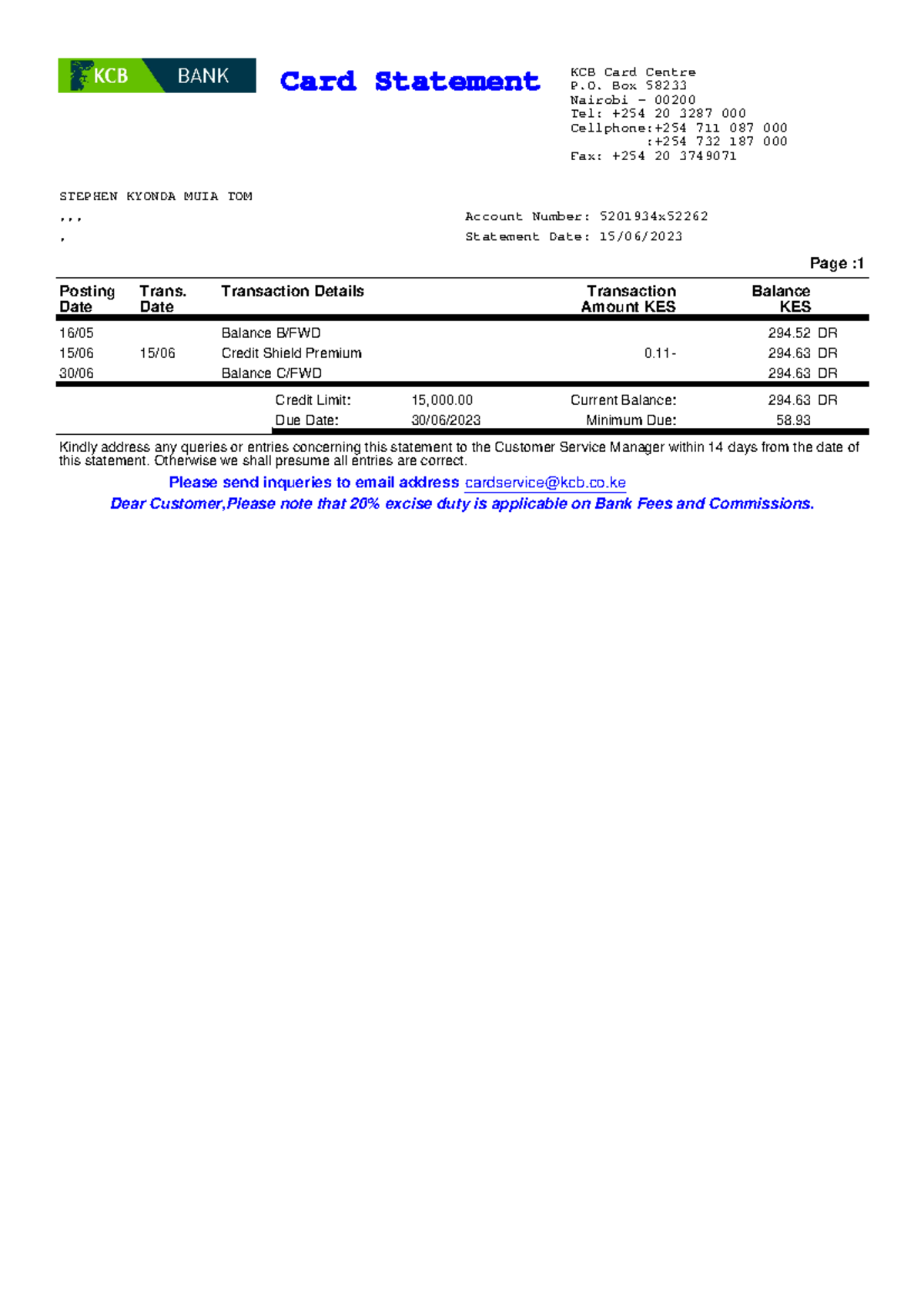 52019 34 x52262 2023Jun - Card Statement KCB Card Centre P. Box 58233 ...