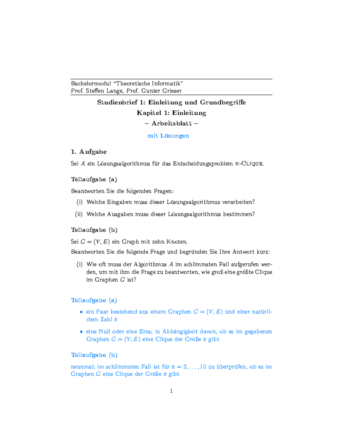 Ti arbeitsblatt 1 1-Einleitung mit Musterlösung - Theoretische ...