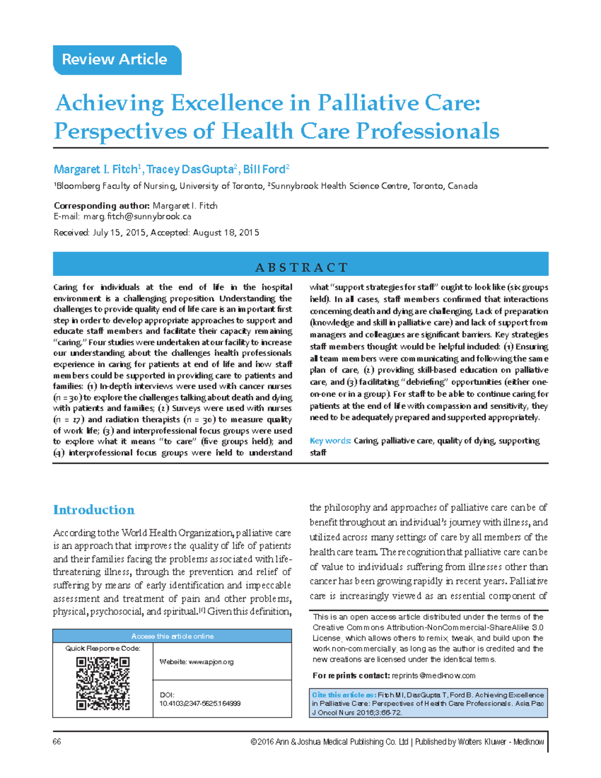 Perspectives of health care professionals - 66 © 2016 Ann & Joshua ...