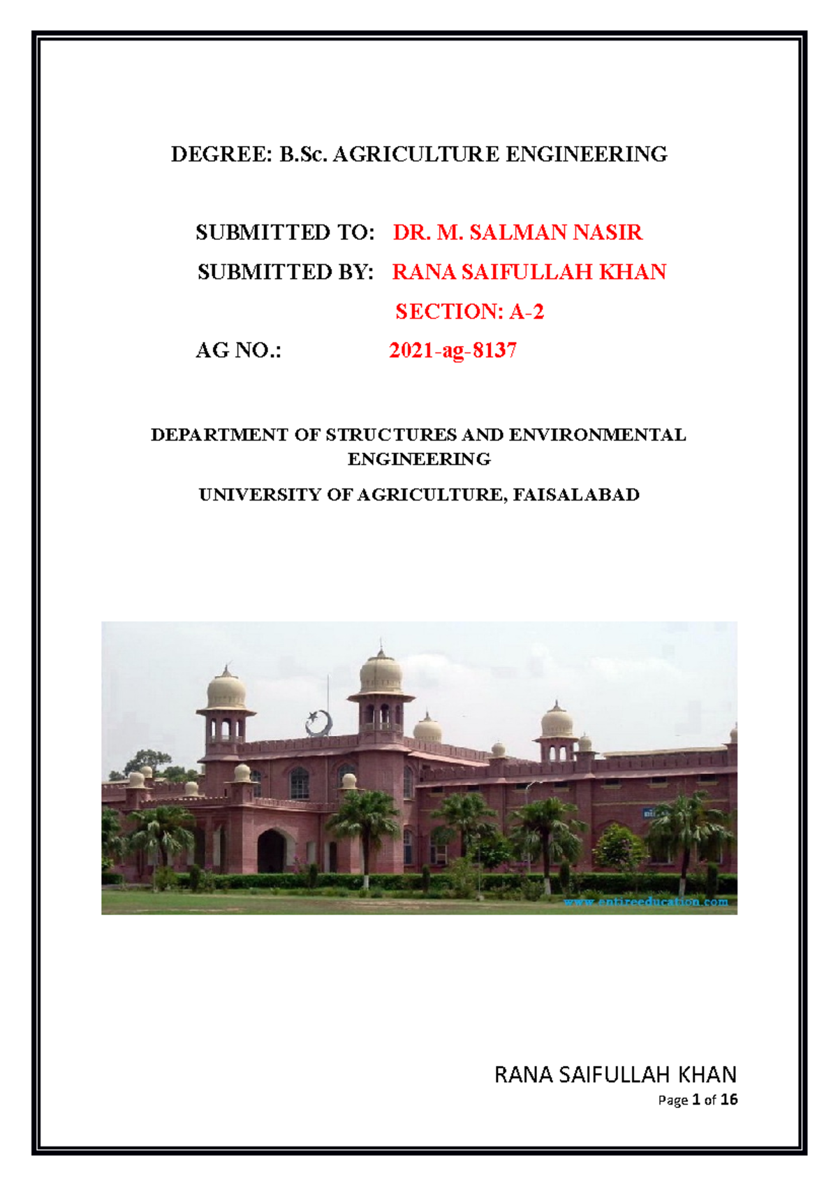 Saif asssignment Autocad 3D - DEGREE: B. AGRICULTURE ENGINEERING ...