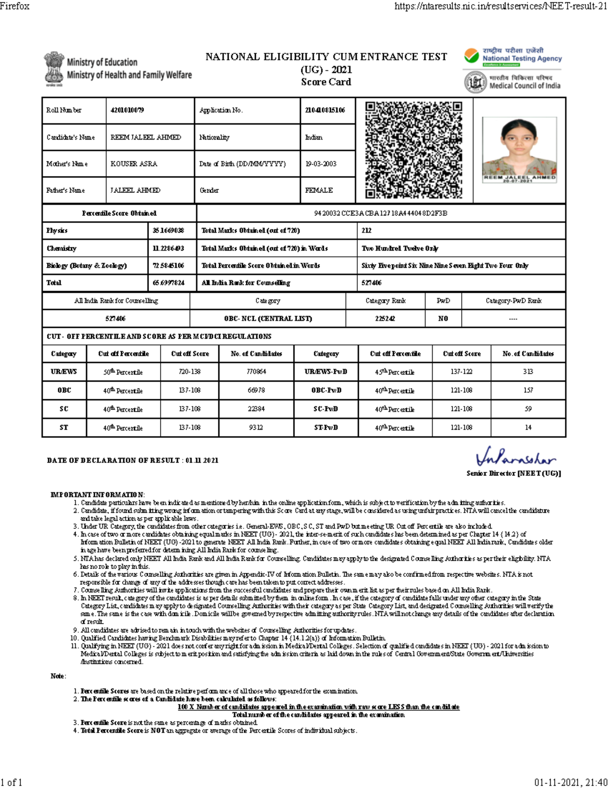 NEET-result-21 - Jdbdndndn - NATIONAL ELIGIBILITY CUM ENTRANCE TEST (UG ...