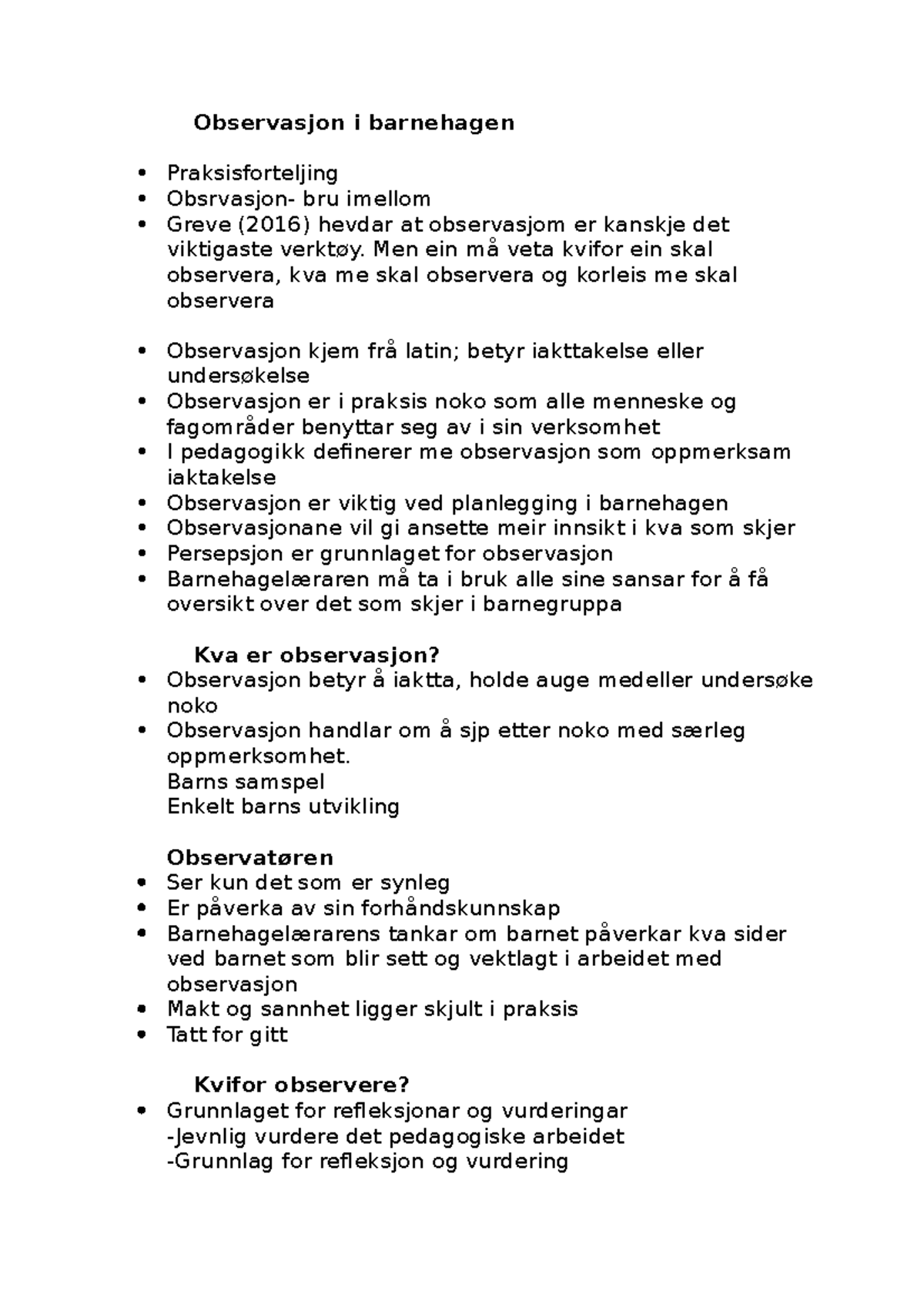 Observasjon i barnehagen bbl101 - BBL101_1 - UiS - Studocu