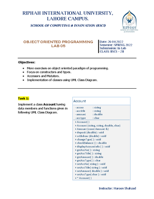 OOP Assignment 4 - Riphah School of Computing & Innovation (RSCI) Instructor: Haroon Shahzad ...