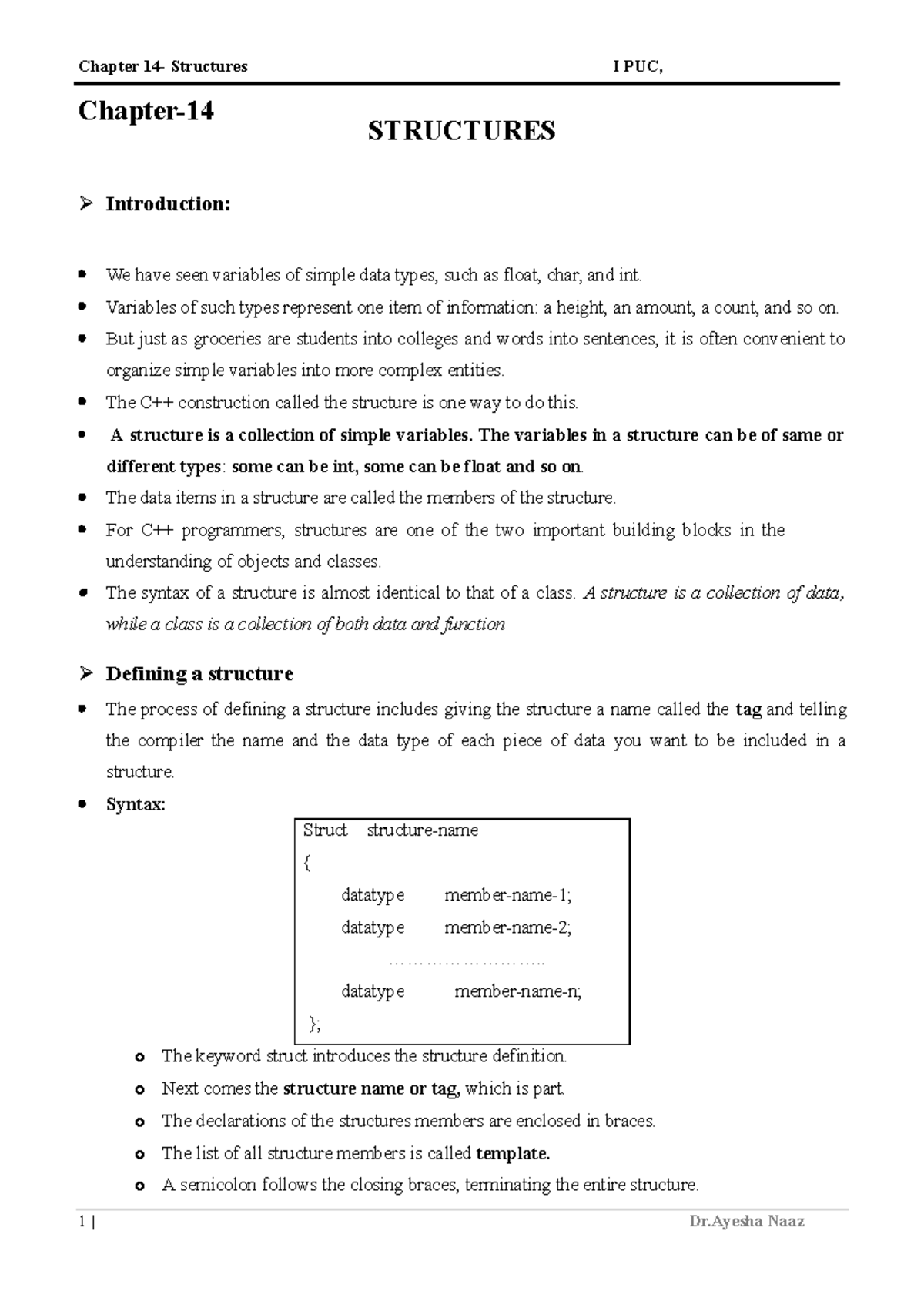 1632068708 chapter-14-structures 1 - Chapter 14- Structures I PUC, 1 ...
