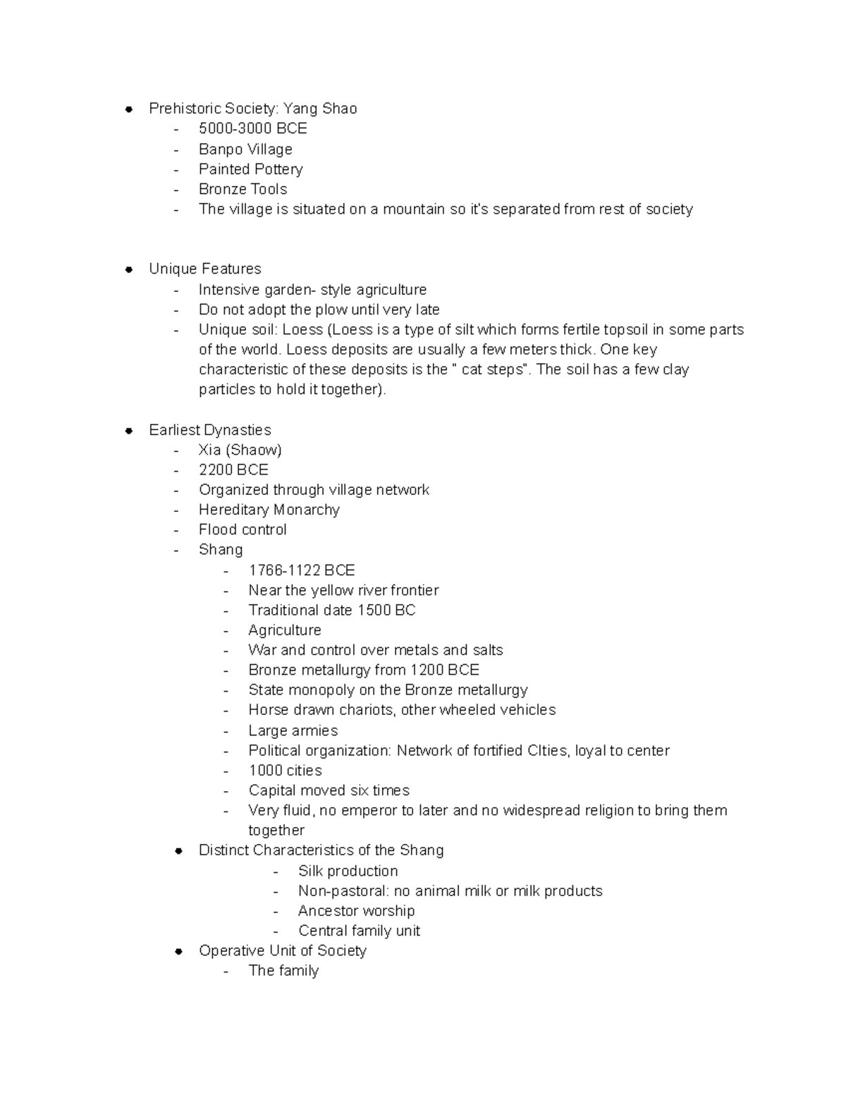 HIST 1110 Early China - LECTURE NOTES WOODRING - Prehistoric Society ...