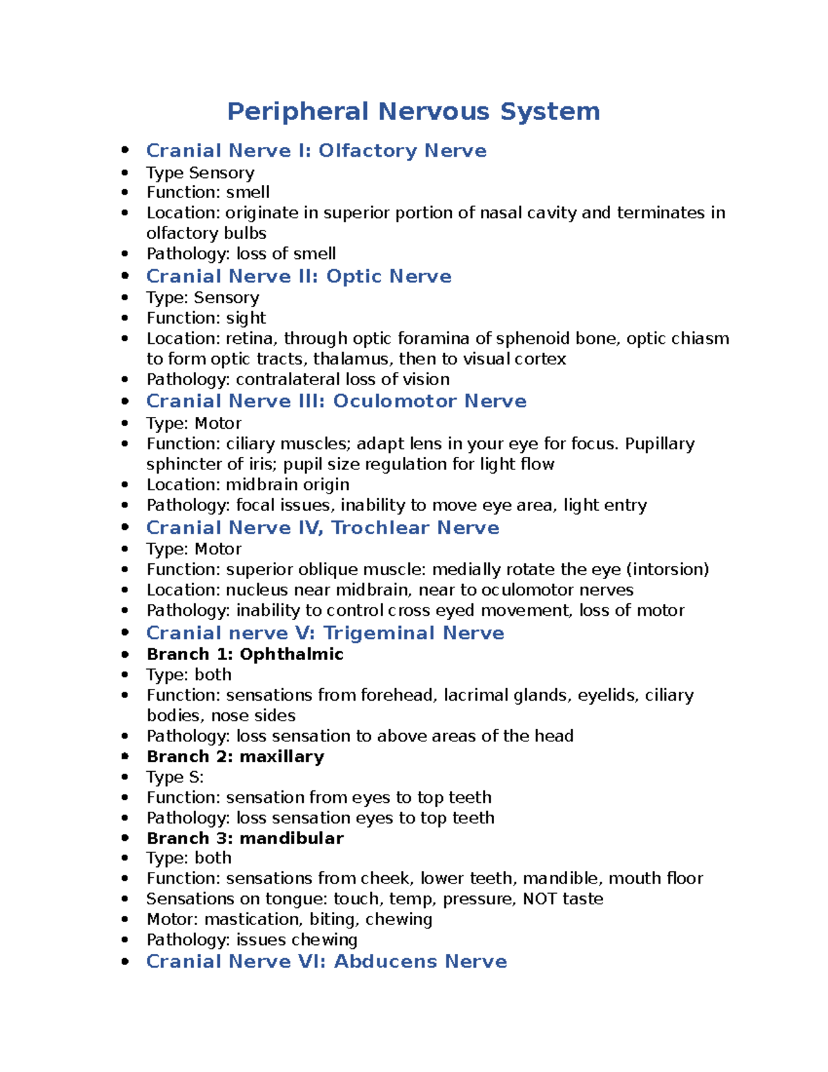 Peripheral Nervous System Lab 3 Notes - Peripheral Nervous System ...