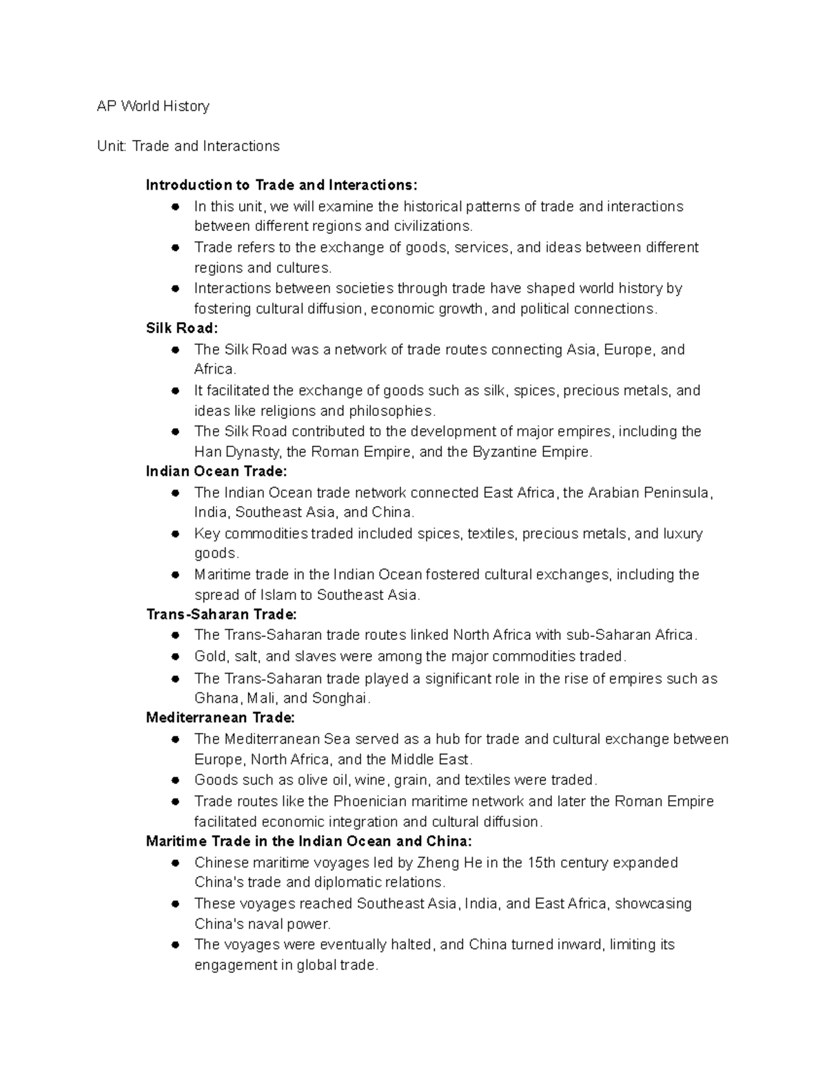 AP World History - Trade and Interactions - AP World History Unit ...
