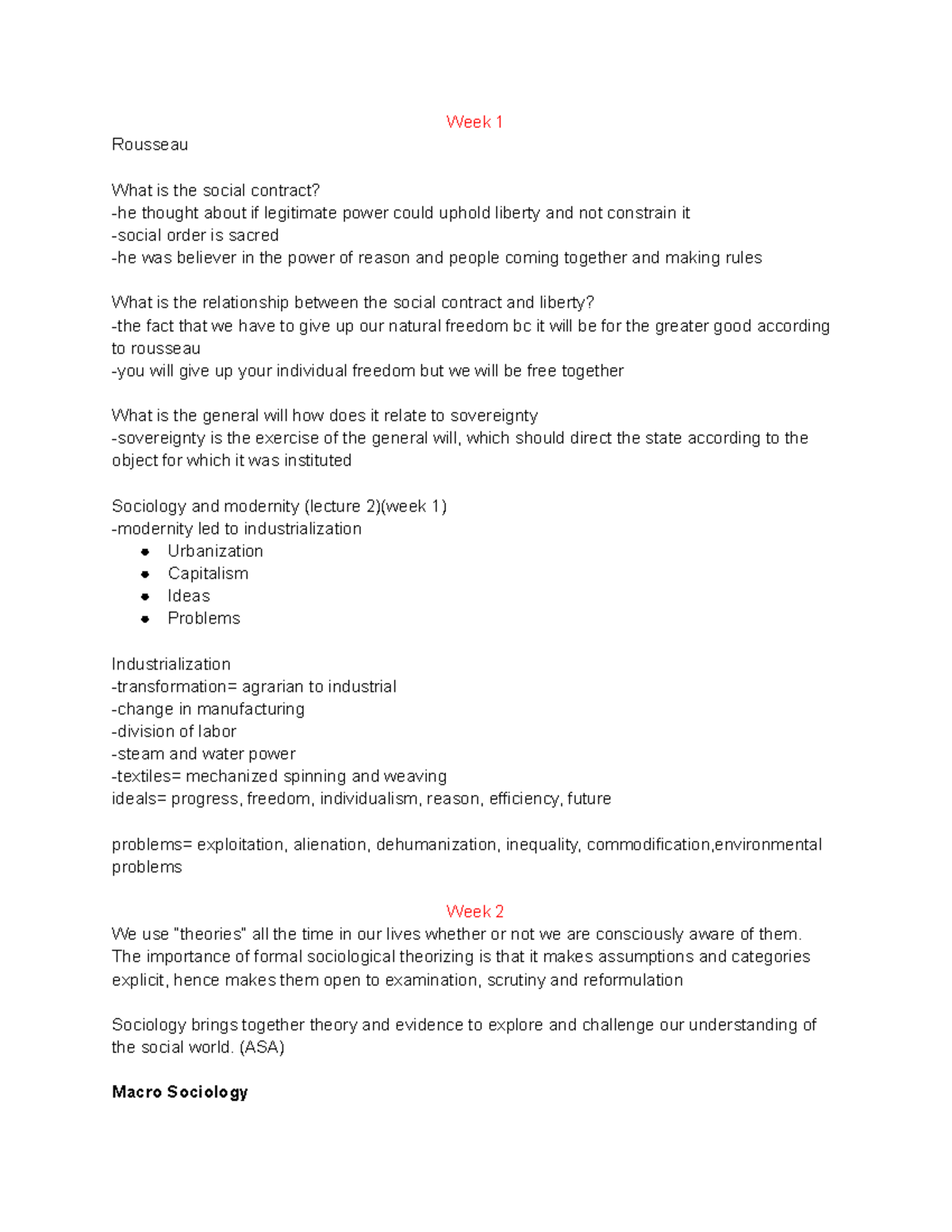 Classical Sociological Theory complete lecture notes Week 1-15 - Week 1 ...