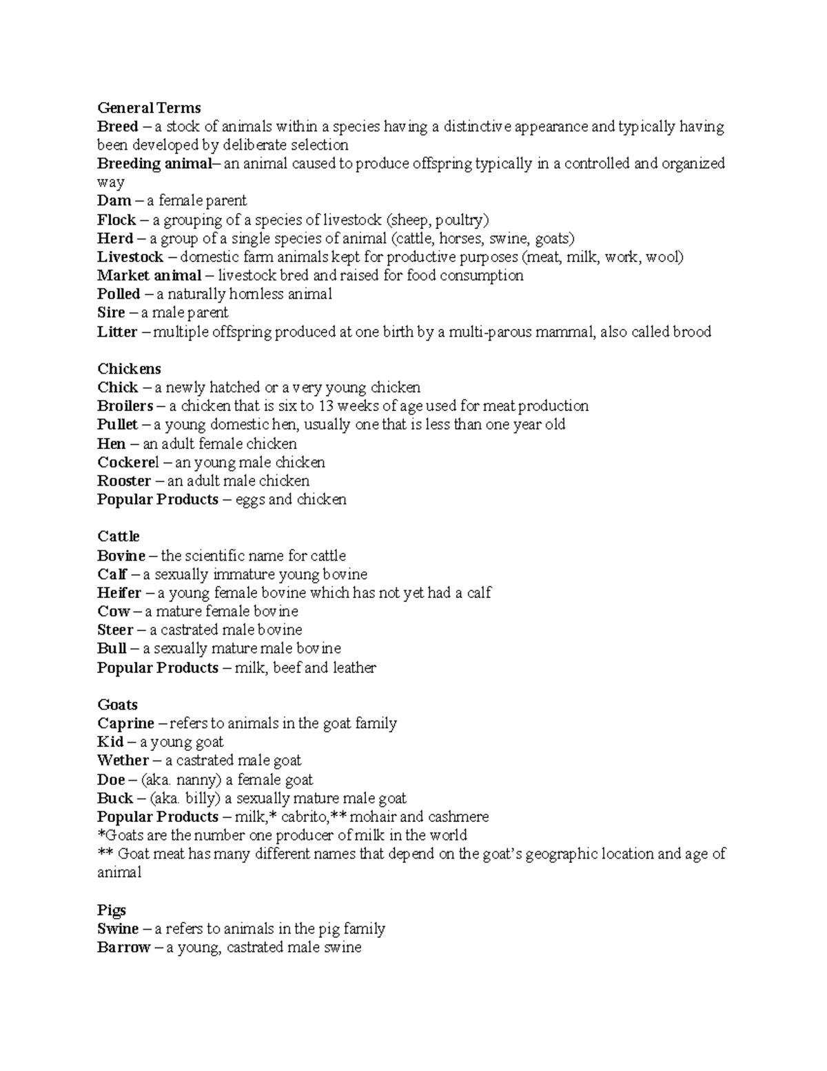General Animal Terms - General Terms Breed – a stock of animals within ...