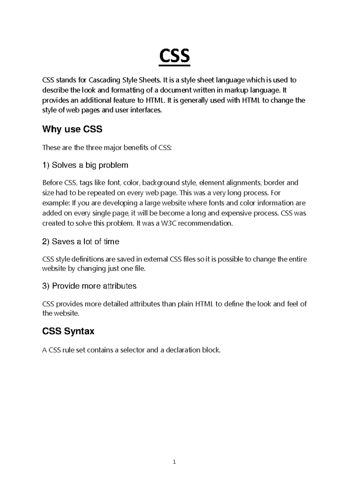 Css Notes Css Css Stands For Cascading Style Sheets It Is A Style
