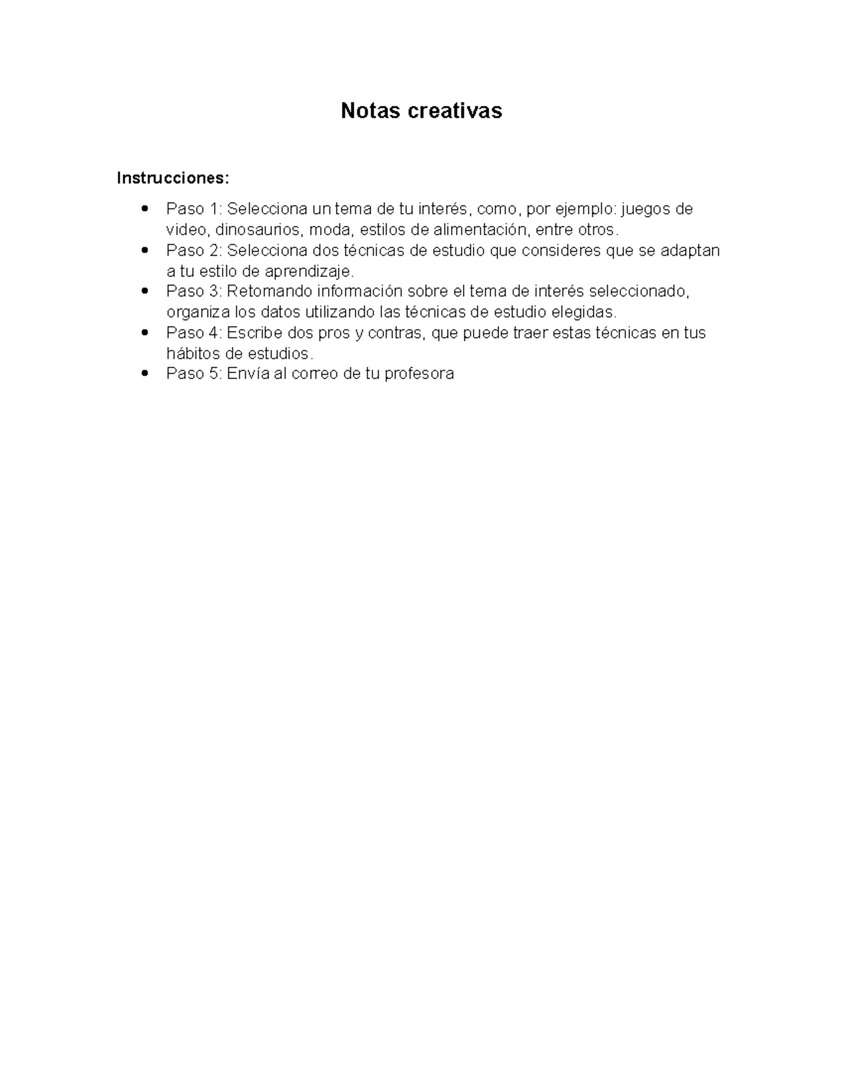 Actividad 1 Tema 4 - Notas creativas Instrucciones: Paso 1: Selecciona ...