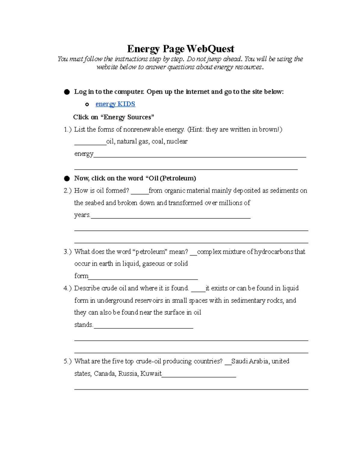 3.7 Energy Web Quest - idk what to put here - Energy Page WebQuest You ...