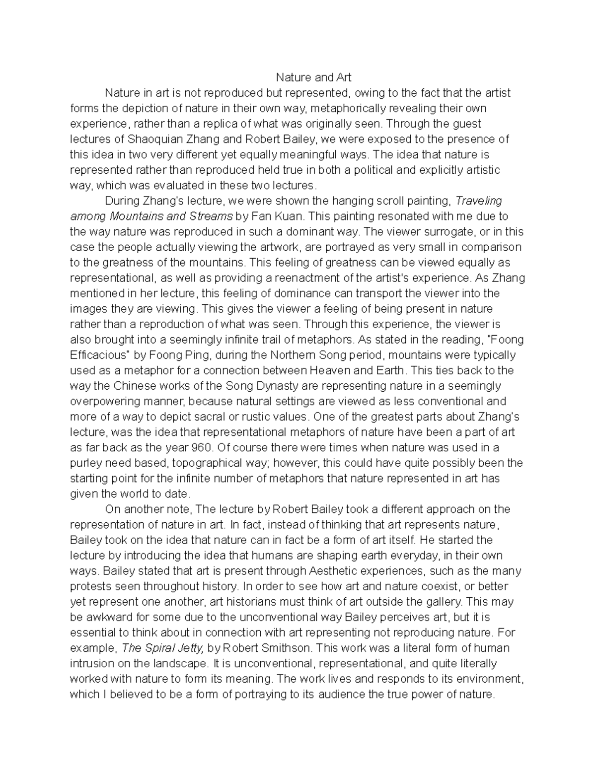 Art history assesment - Grade: a - Nature and Art Nature in art is not ...