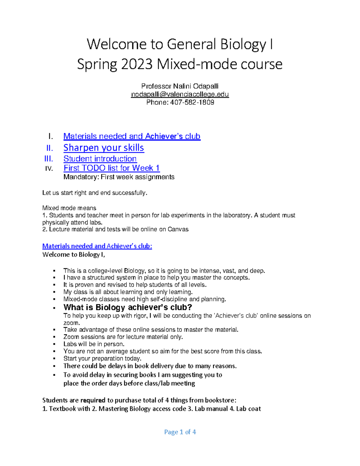 Welcome packet Biology - Welcome to General Biology I Spring 2023 Mixed ...