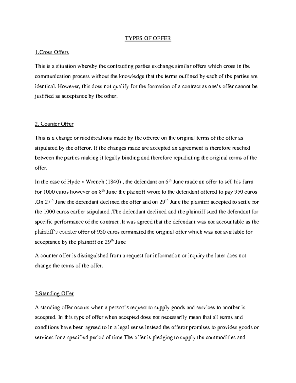 Types OF Offer - TYPES OF OFFER 1 Offers This is a situation whereby ...