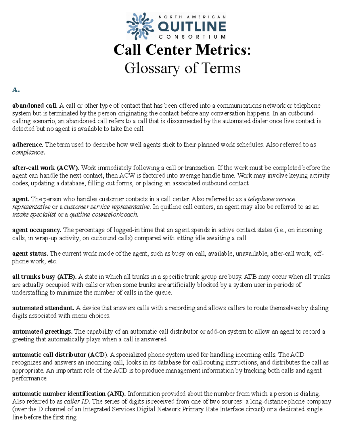 Callcentermetricspaperglossa - Call Center Metrics: Glossary of Terms A ...