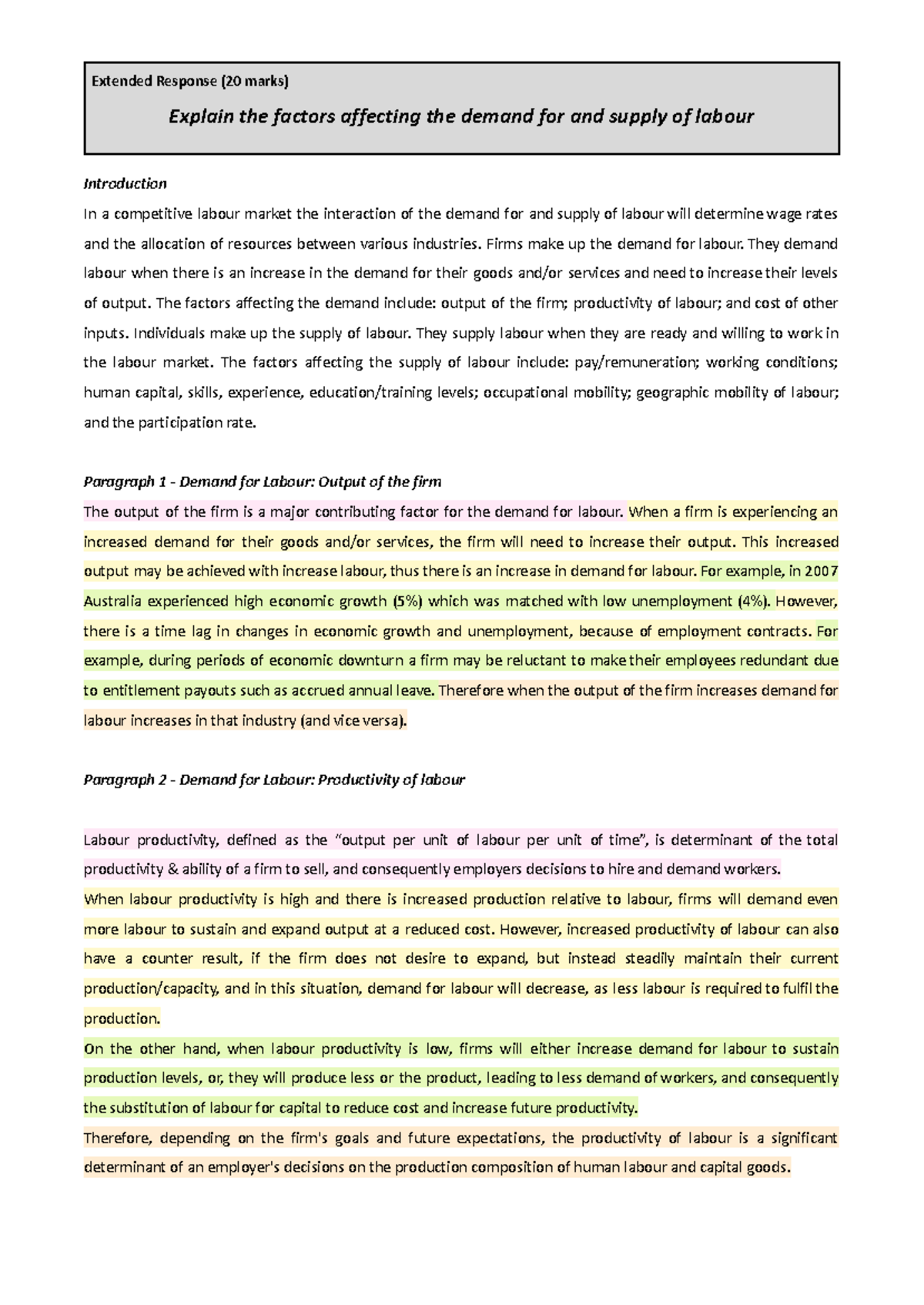 Topic 4 - Labour Markets - Demand for and supply of labour - Class ...