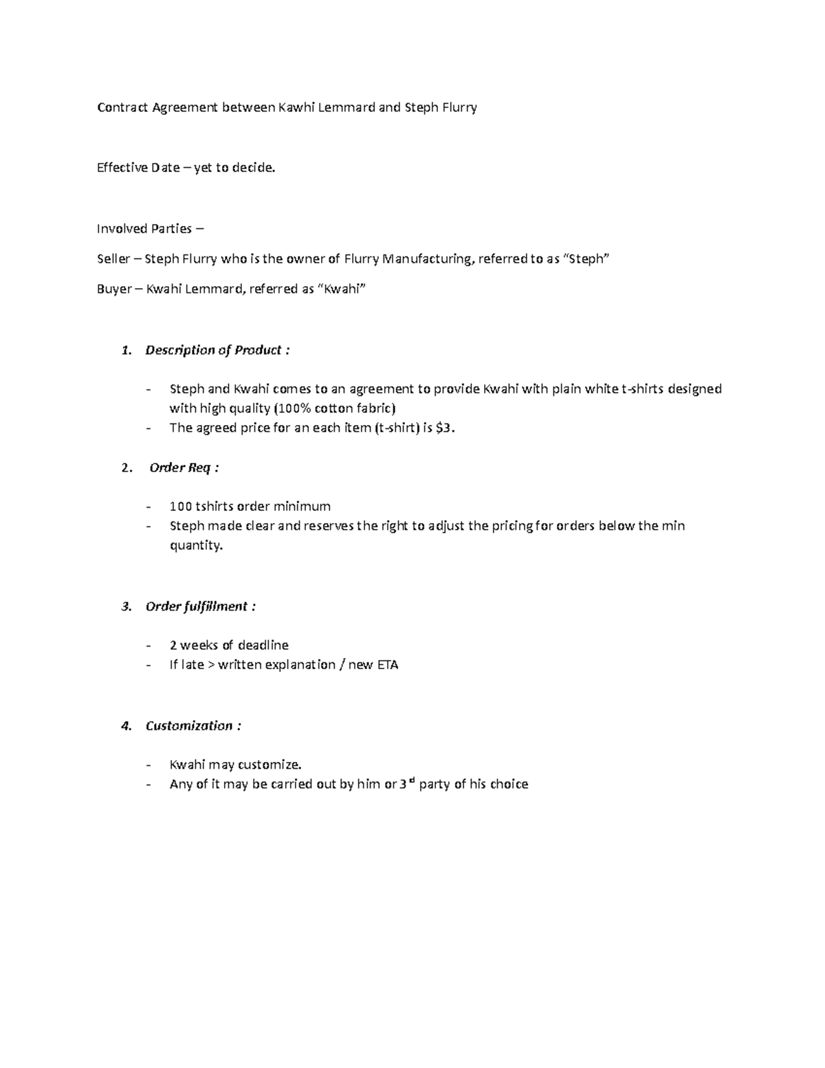 Contract Agreement between Kawhi Lemmard and Steph Flurry - Involved ...