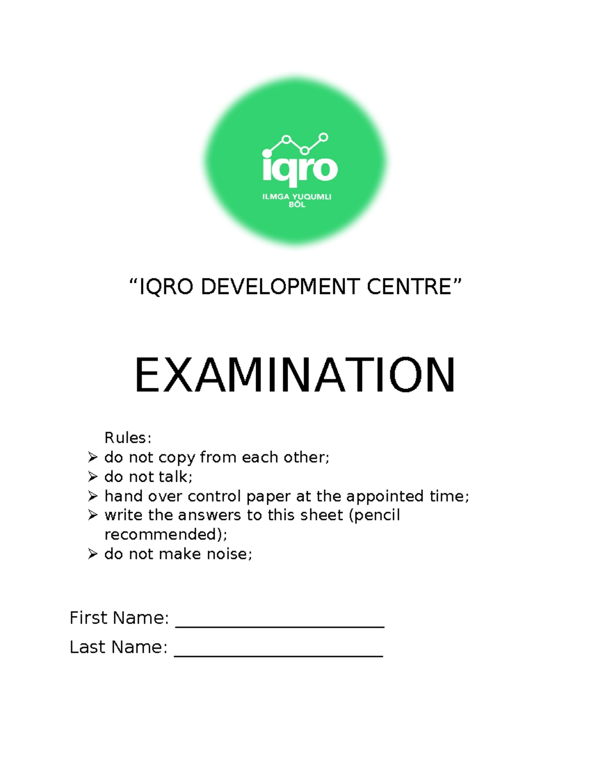 Exam paper - this is very useful - Rules: do not copy from each other ...