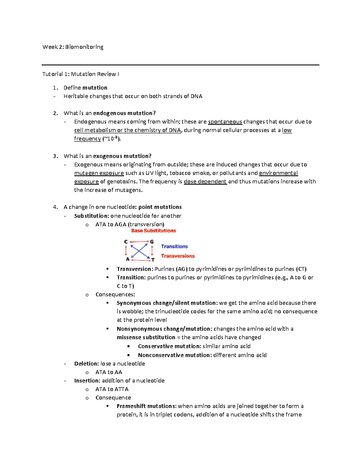 Week1 - biology week 1 - Week 2: Biomonitoring Tutorial 1: Mutation ...