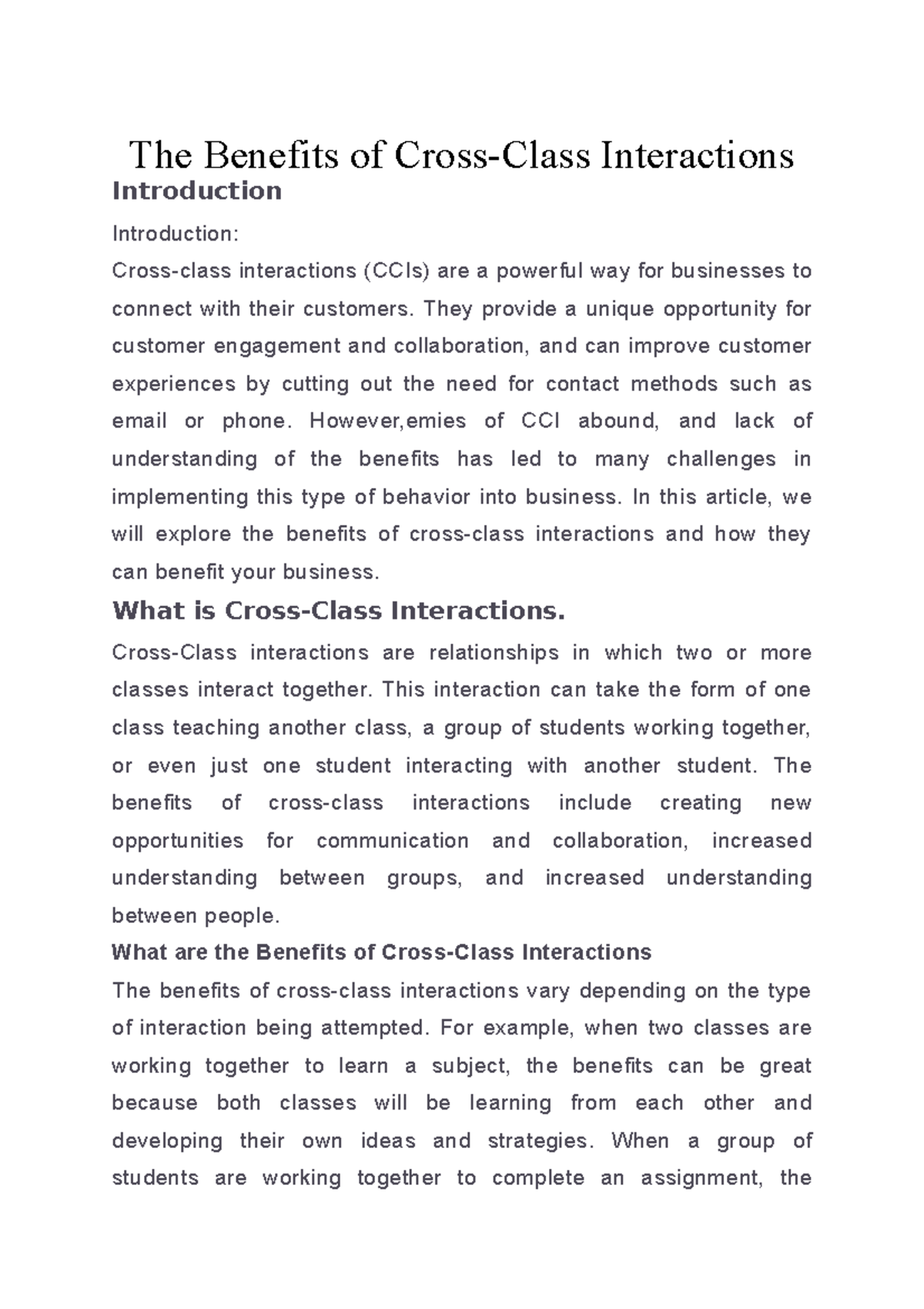 The Benefits of Cross-Class Interactions - The Benefits of Cross-Class Interactions Introduction ...