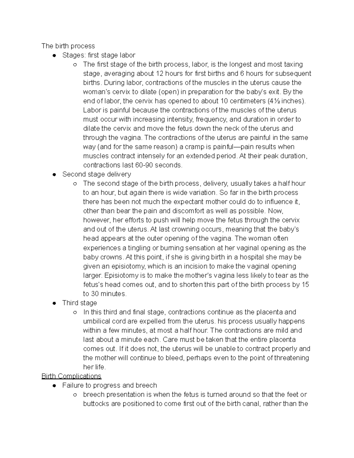 Child Development notes 2 - The birth process Stages: first stage labor ...