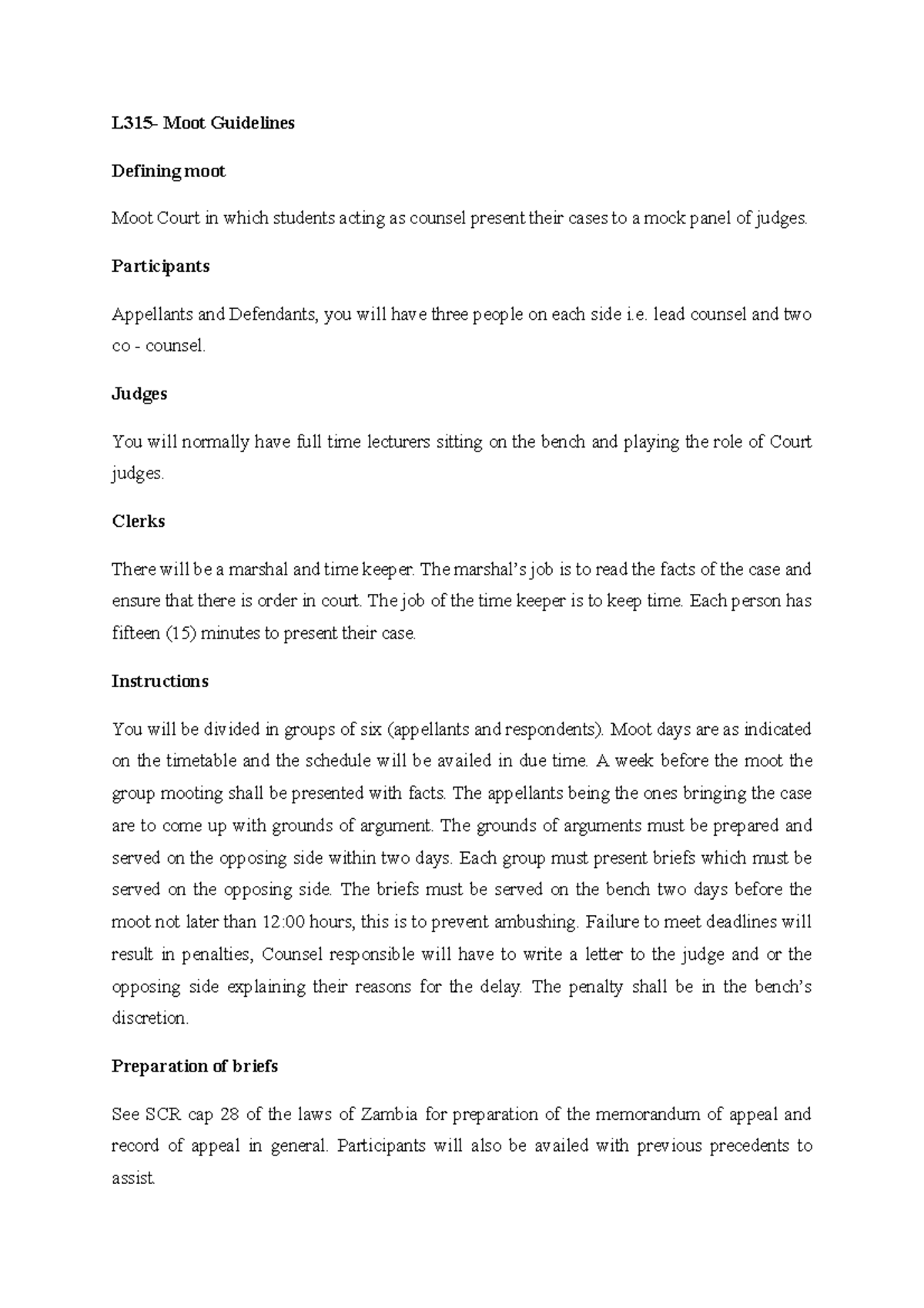 Moot Guidelines - good nootes - L315- Moot Guidelines Defining moot ...