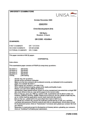 CDE3701 - Exam - 2021 Exam - CDE Oct/Nov Exams Name: Student Number: Module Code: Due Date ...