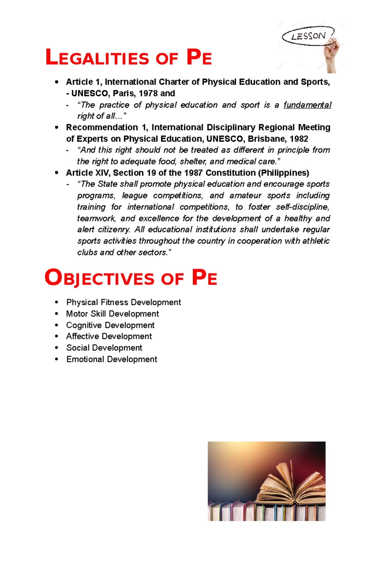 Pathfit 1 - Module 1 - LEGALITIES OF PE Article 1, International ...