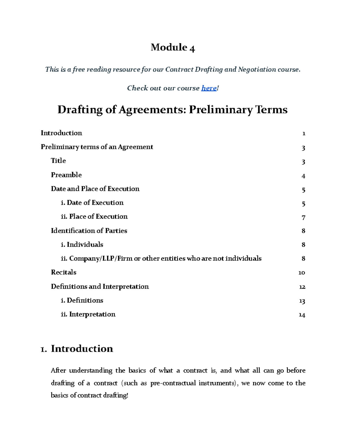 Contract Drafting and Negotiation Free reading resource - Module 4 This ...