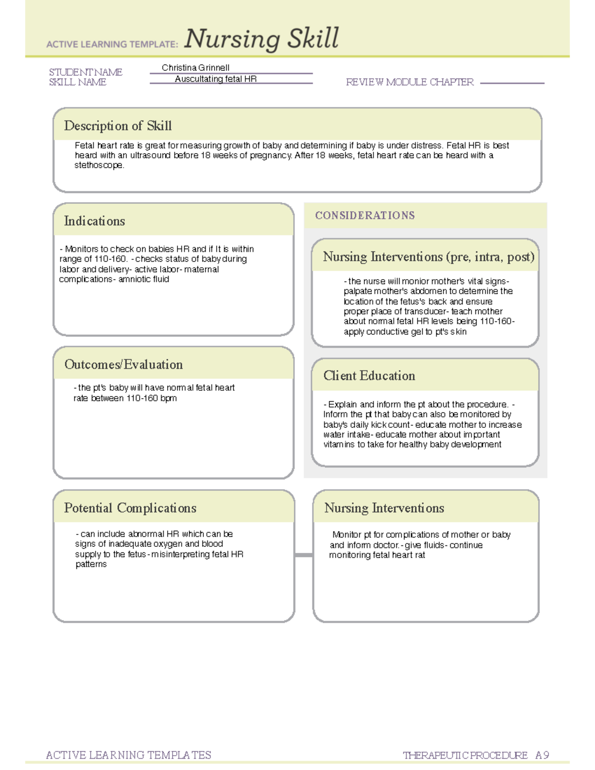 Auscultate Nursing Skill form - STUDENT NAME SKILL NAME REVIEW MODULE ...