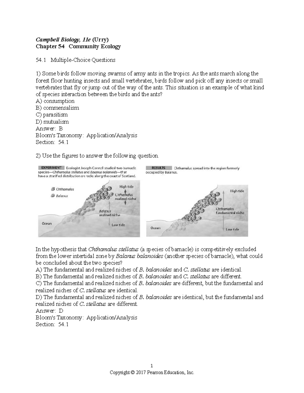 Chapter 54 - test help and prep. bio 111-112 test guides - Campbell ...