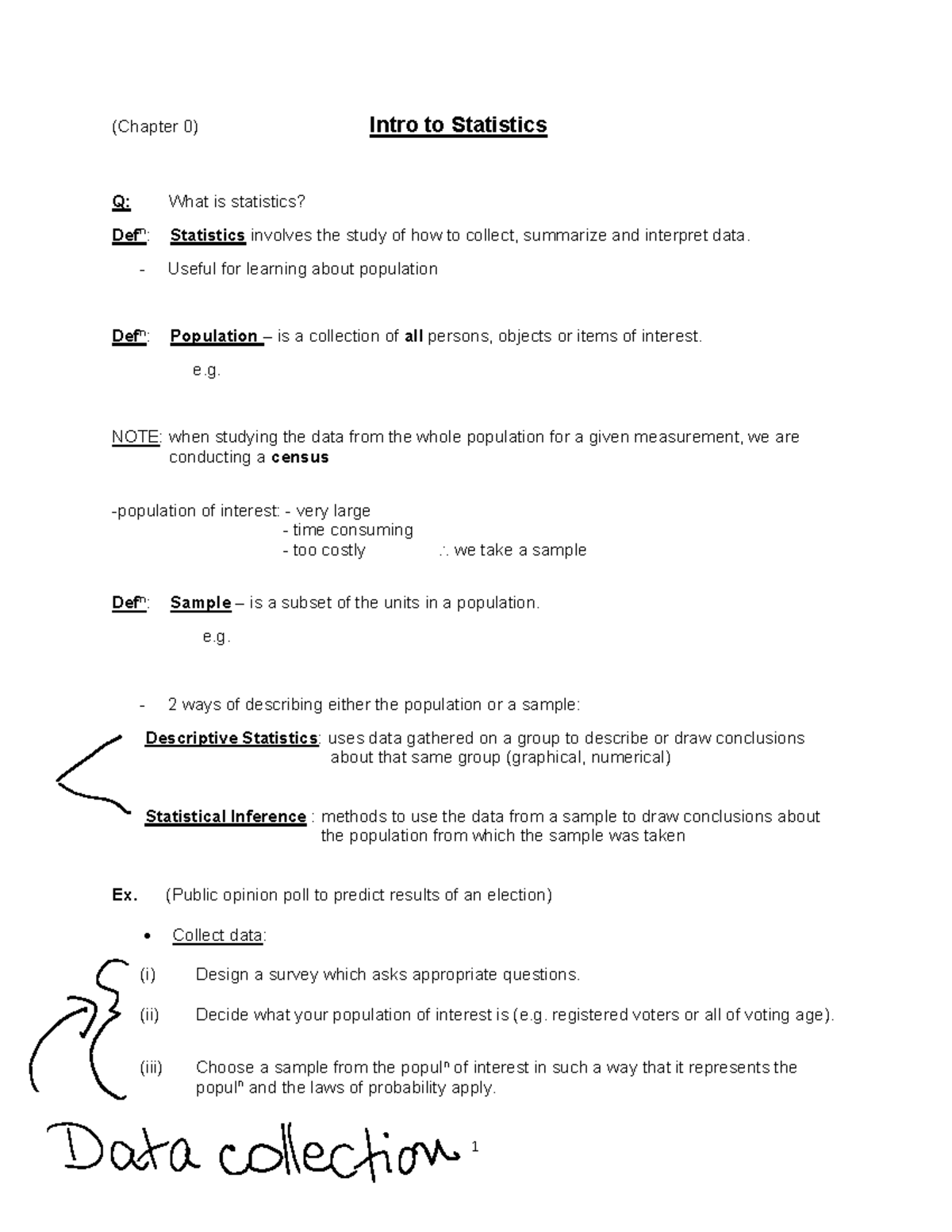 Chapter 0 1 Lecture 1 - notes - (Chapter 0) Intro to Statistics Q: What ...