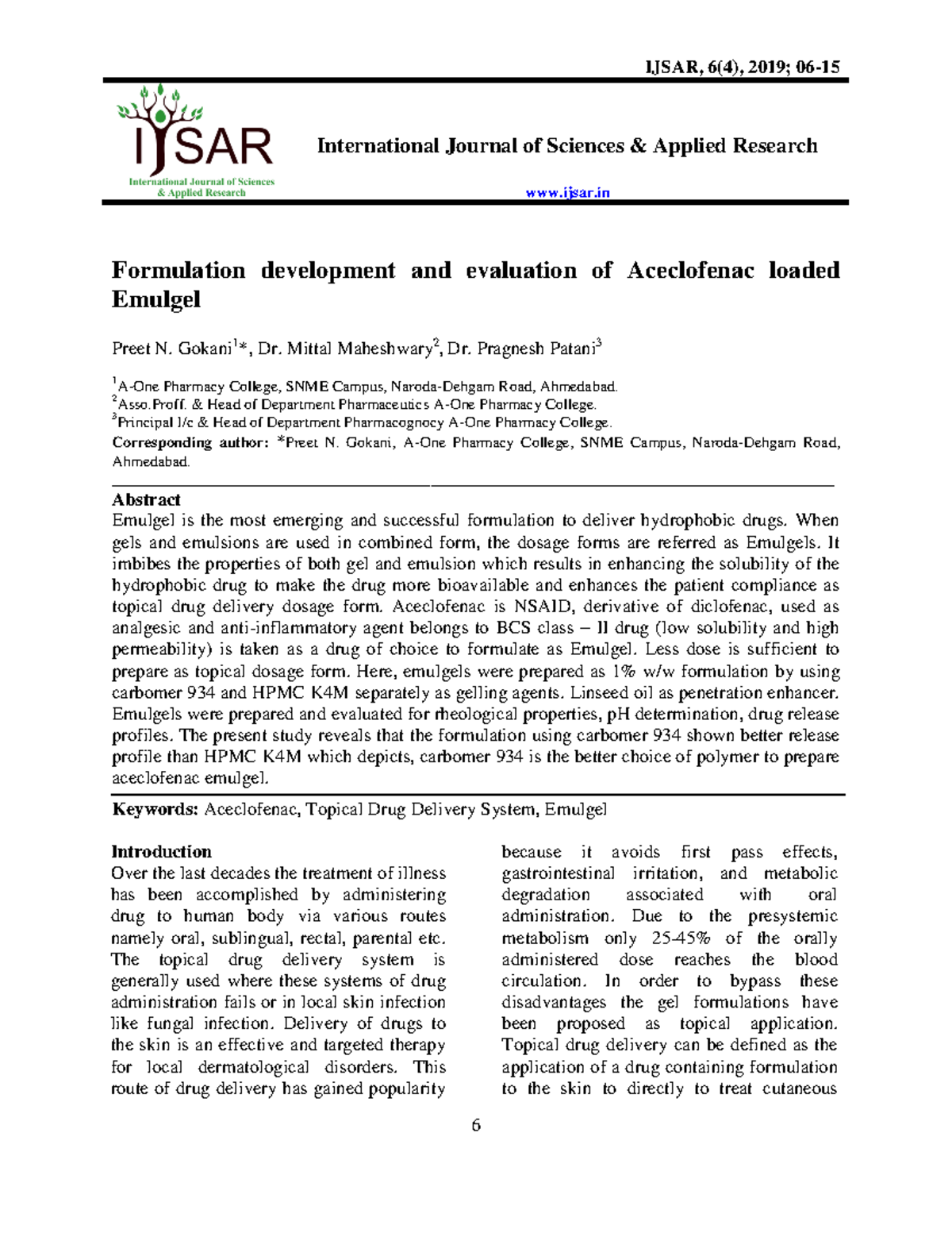 Formulation Development And Evaluation Of Aceclofenac Loaded Emulgel 4 International Journal