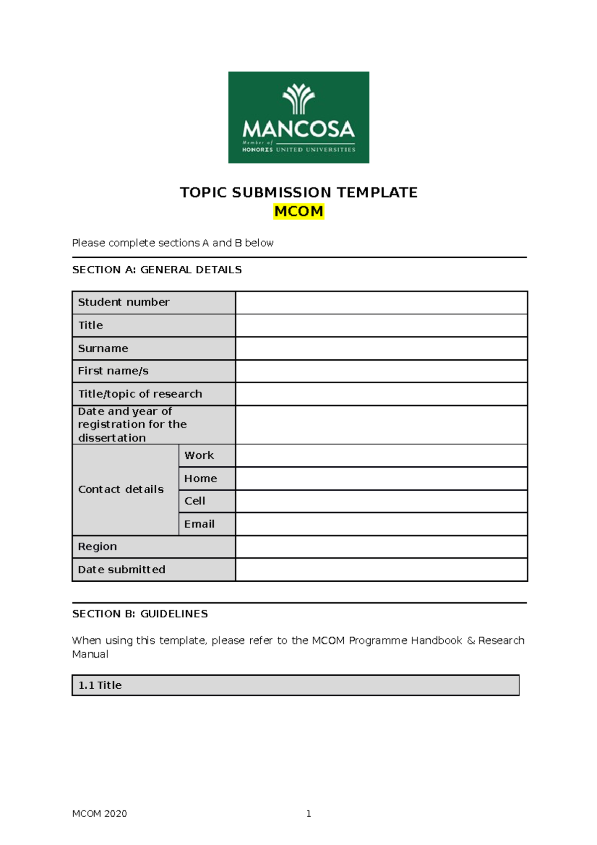 MCOM Topic Submission Template (1) - TOPIC SUBMISSION TEMPLATE MCOM ...