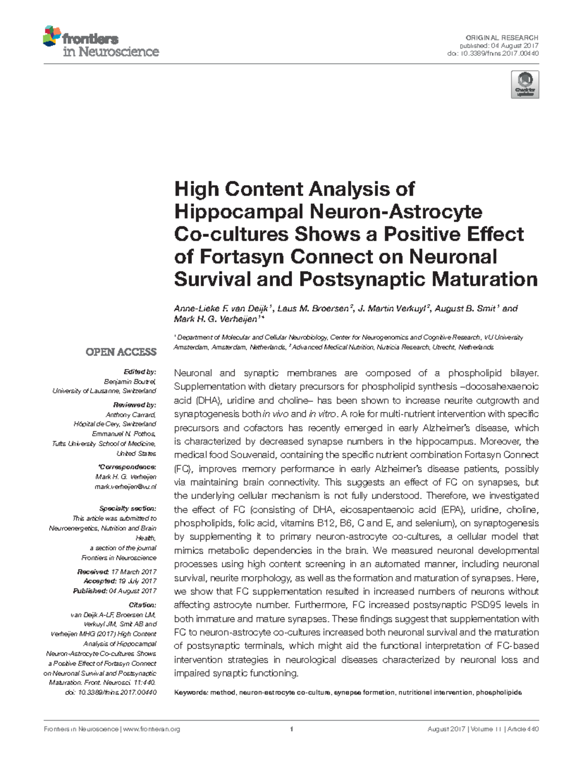 High Content Analysis of Hippocampal Neuron-Astrocyte Co-cultures Shows a Positive Effect of ...