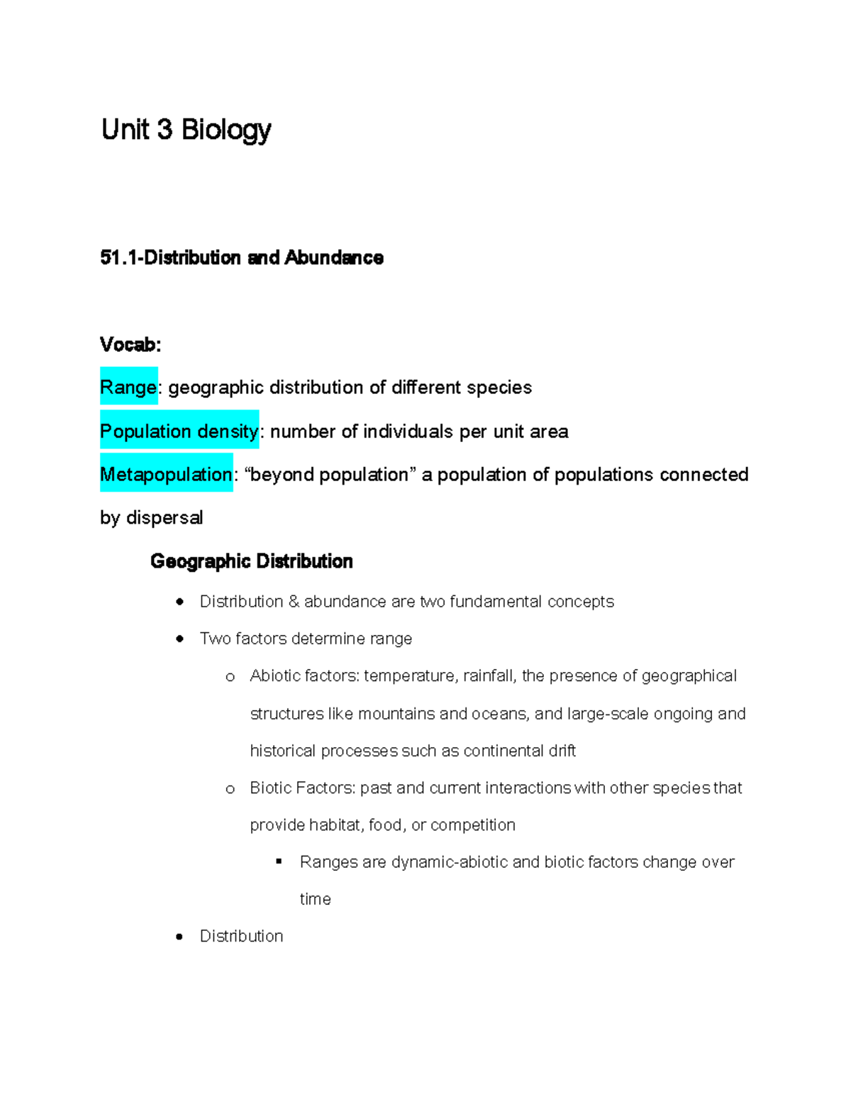 Unit 3 Biology Part 3 - Unit 3 Biology 1 - Distribution and Abundance ...