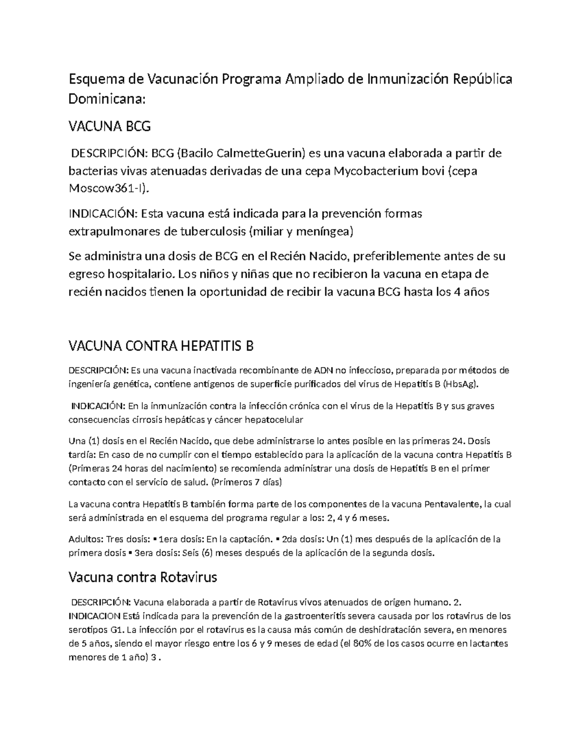 Esquema de Vacunación Programa Ampliado de Inmunización República ...