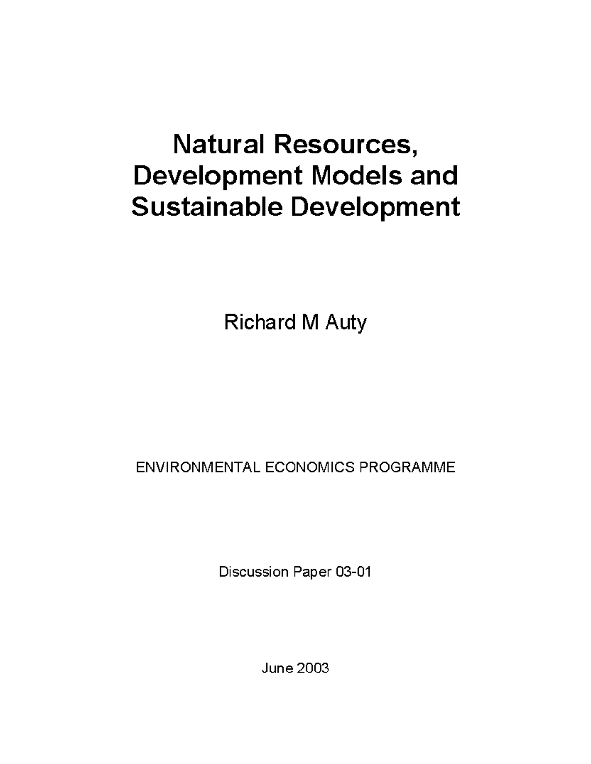 Natural resource dev - Natural Resources, Development Models and ...
