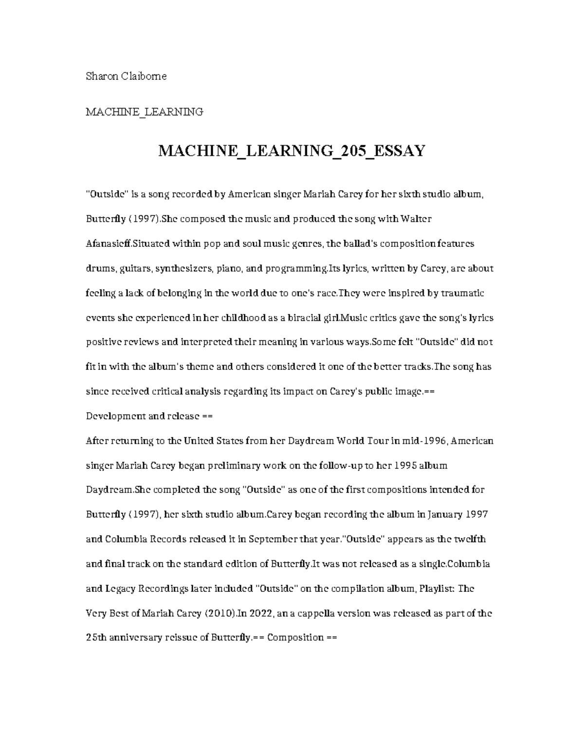 Machine Learning 205 Essay - Sharon Claiborne MACHINE_LEARNING MACHINE ...