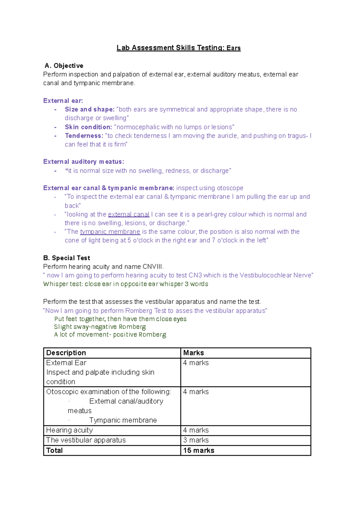 Part A - lab video summary - Lab Assessment Skills Testing: Ears A ...