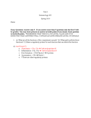 BIOL 452 spring 2019 test 3 - Test 3 Spring 2019 Essay Questions ...